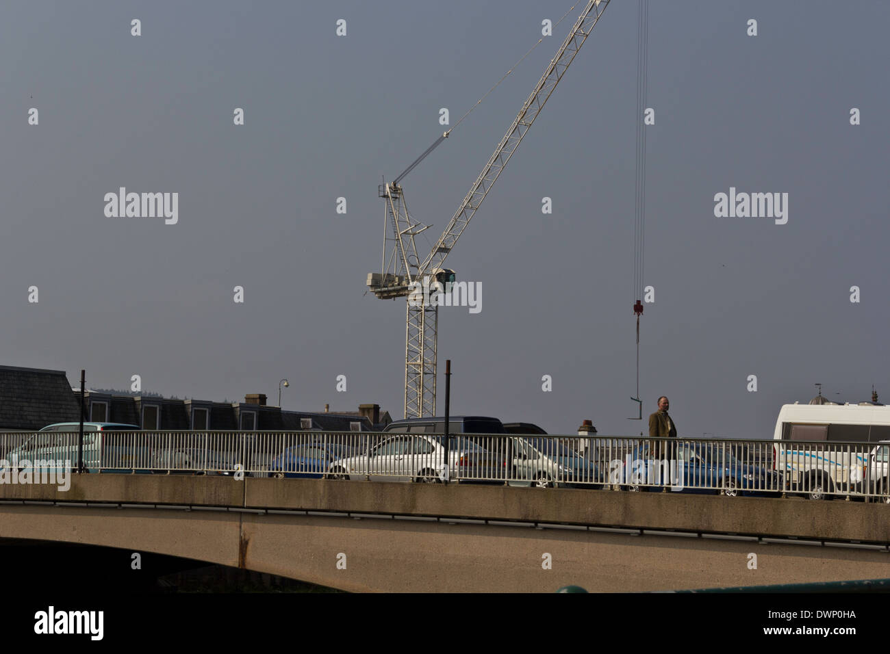 Large crane and bridge in Inverness in Scotland, bridge over the River ...