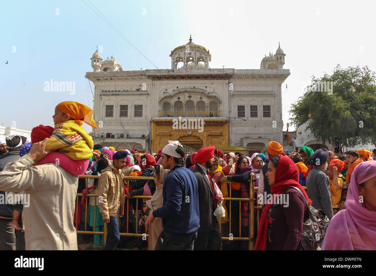Queue of devotees along with Akal Takht inside the Golden Temple in ...