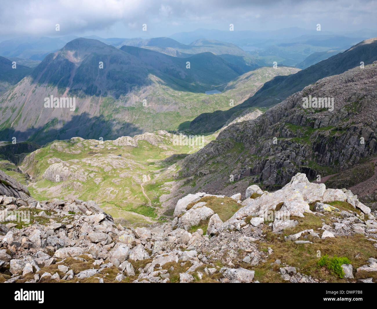View north from Scafell Pike across Great Gable and Styhead Tarn to the ...