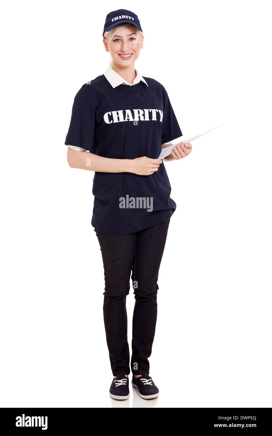 young female charity worker isolated on white background Stock Photo ...