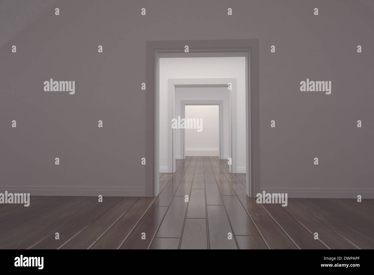 White corridor with open doors Stock Photo - Alamy