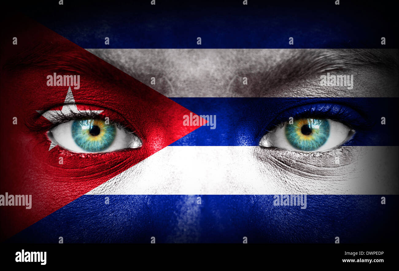 Human face painted with flag of Cuba Stock Photo - Alamy