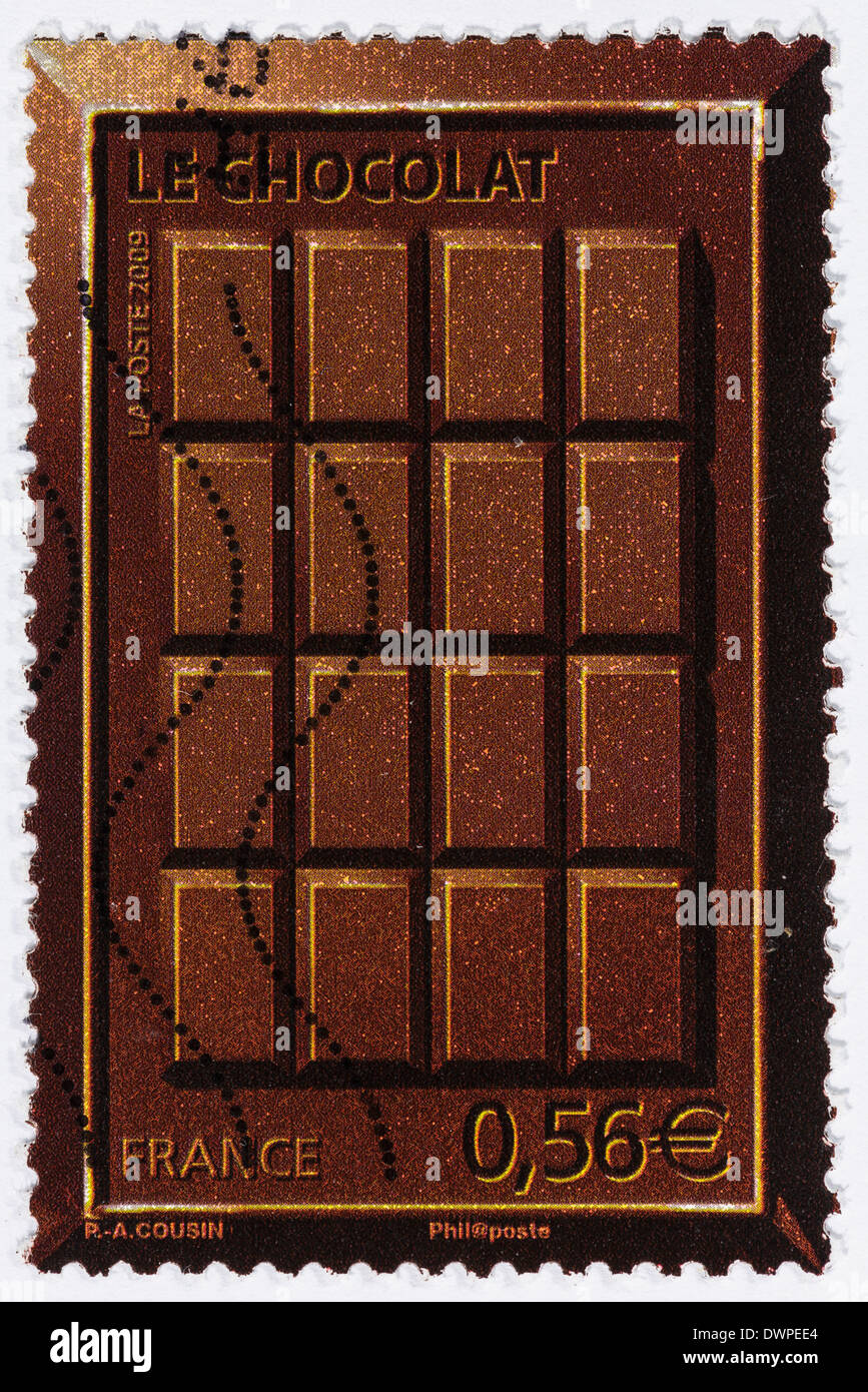 2009 France postage stamp with an image of a chocolate candy bar Stock ...