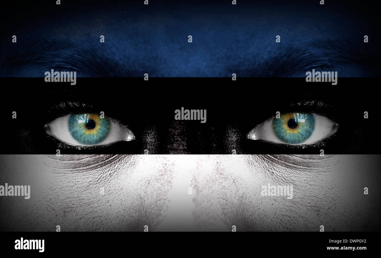 Human face painted with flag of Estonia Stock Photo - Alamy