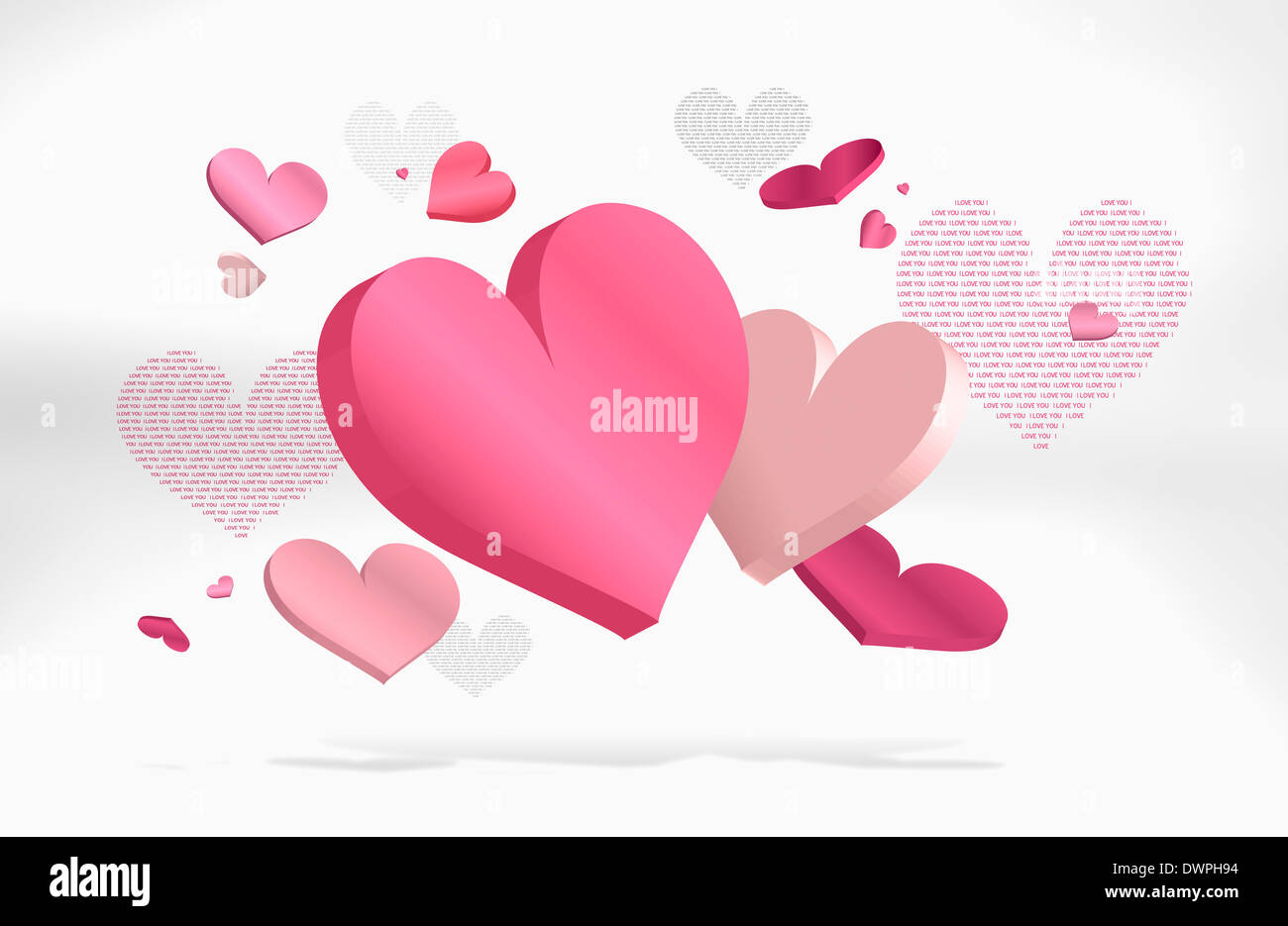 pink hearts in 3D angles in white background Stock Photo - Alamy