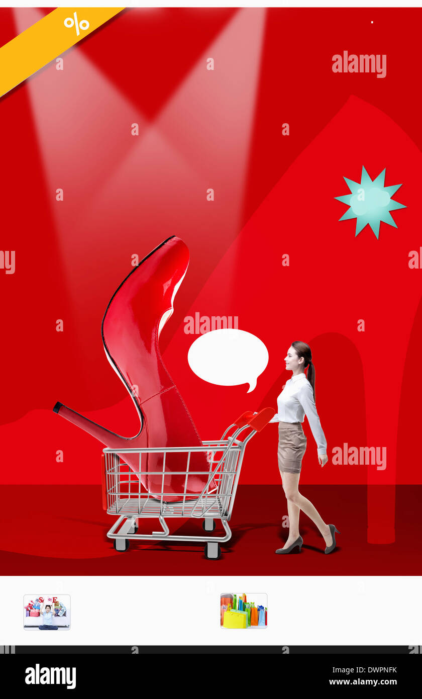 memo template featuring a woman walking with a shopping cart Stock ...