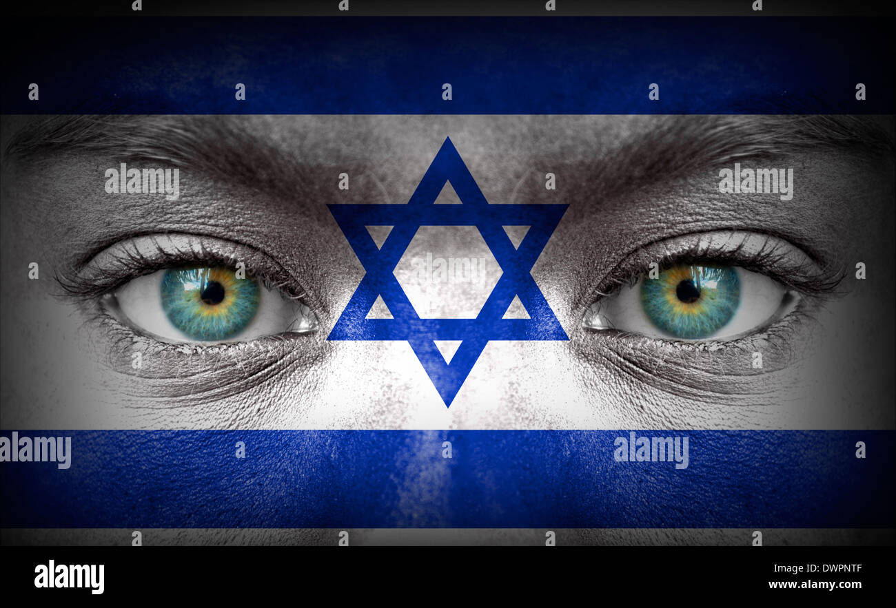 Human face painted with flag of Israel Stock Photo - Alamy