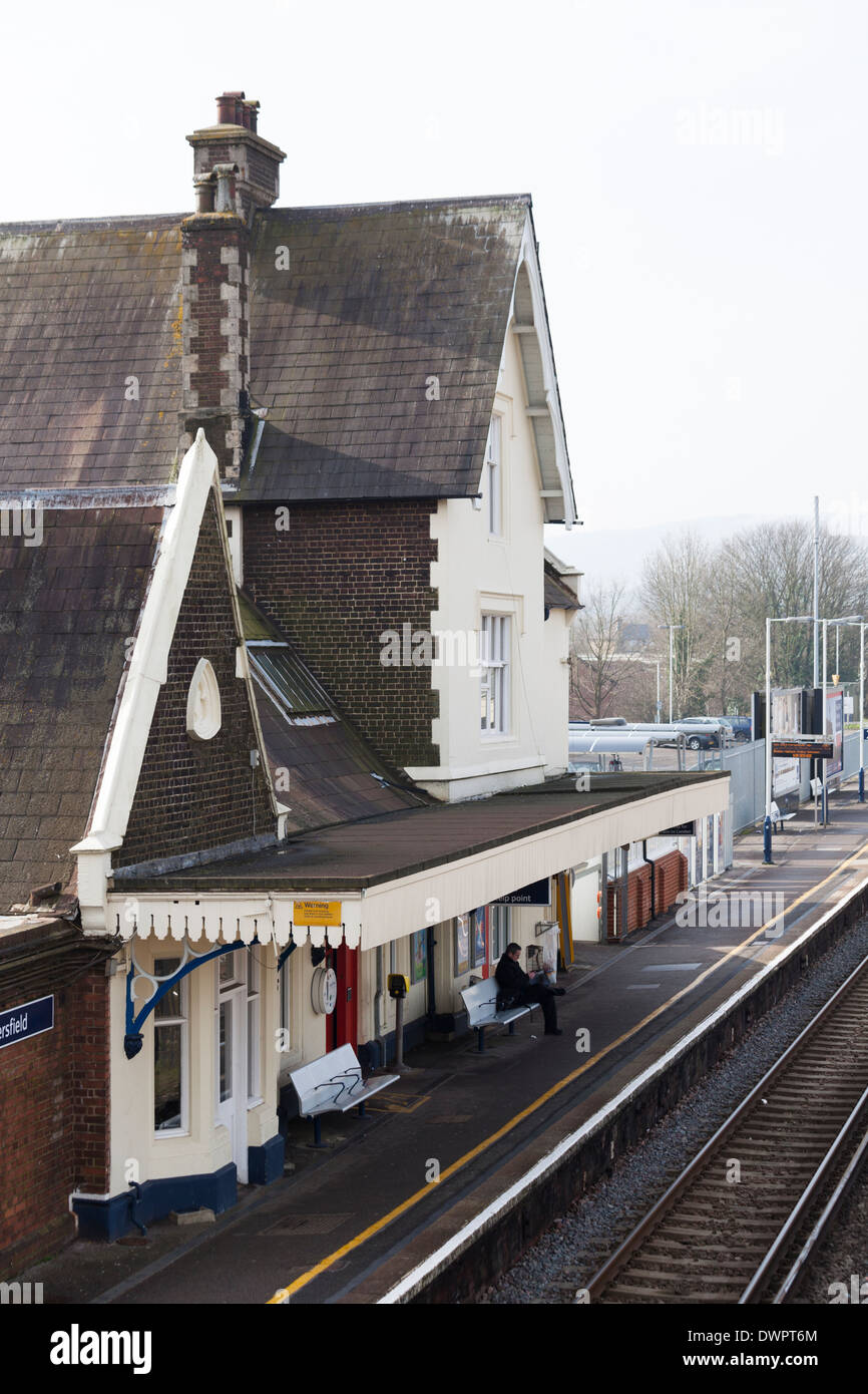 Ticket office main building and down platform of Petersfield Railway ...