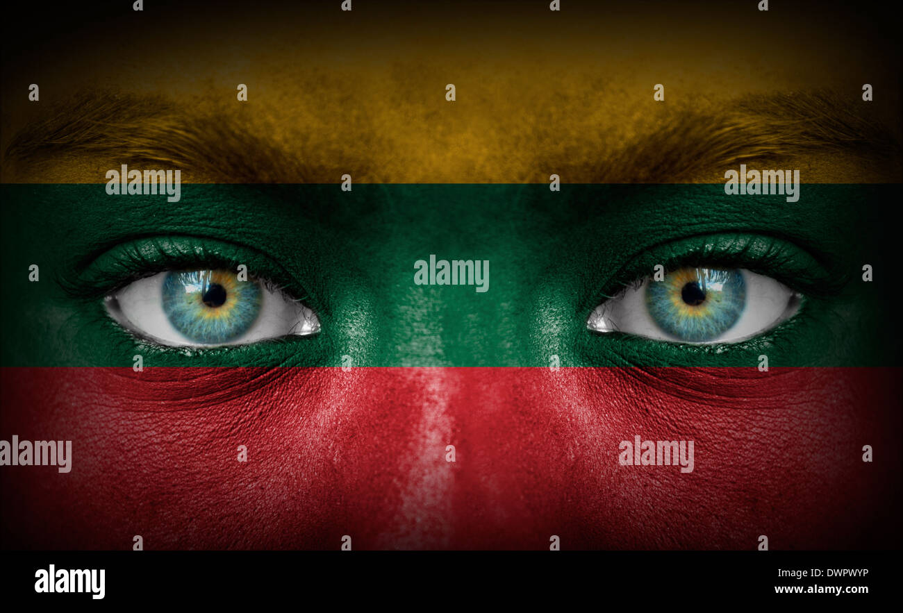 Human face painted with flag of Lithuania Stock Photo - Alamy