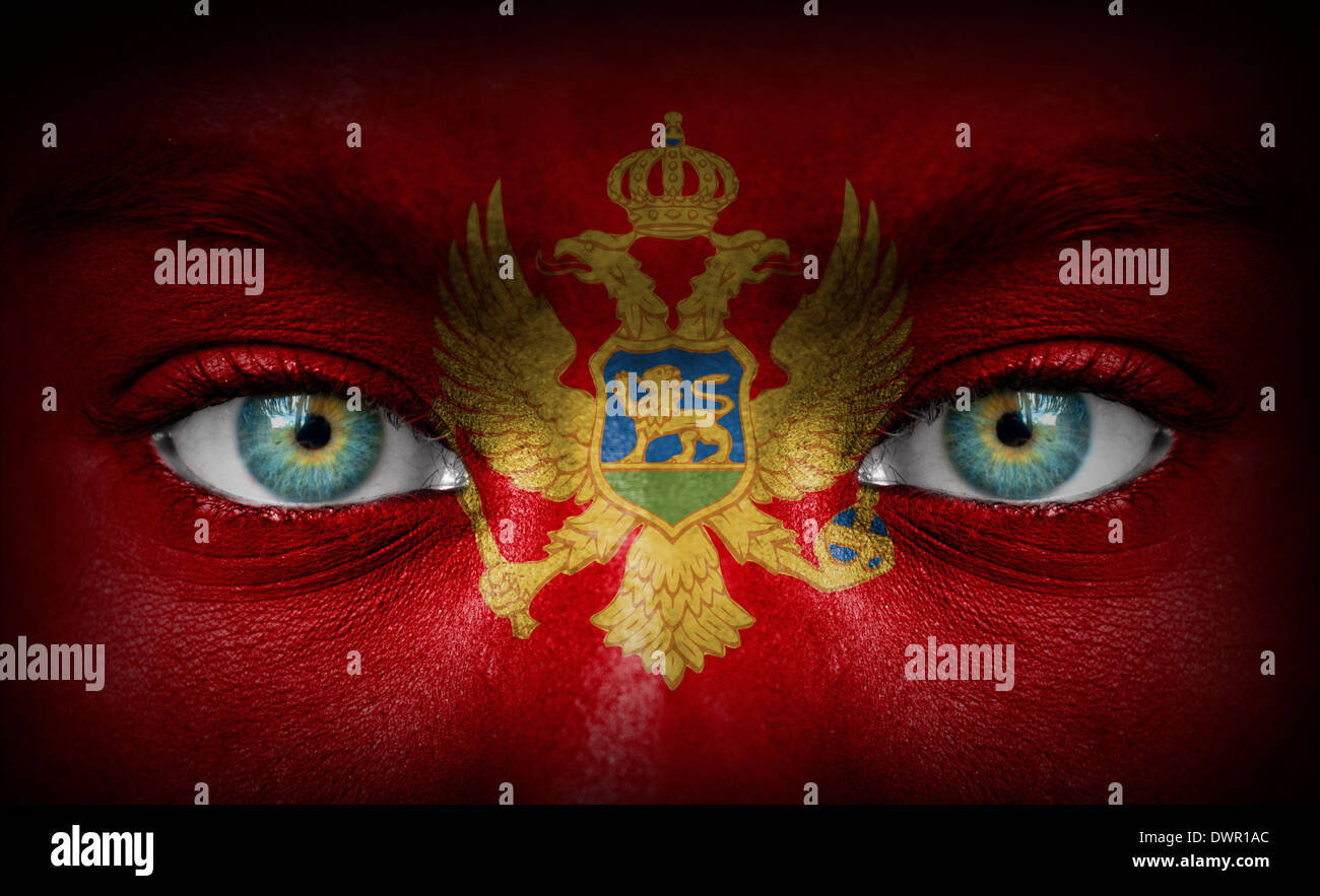 Human face painted with flag of Montenegro Stock Photo - Alamy