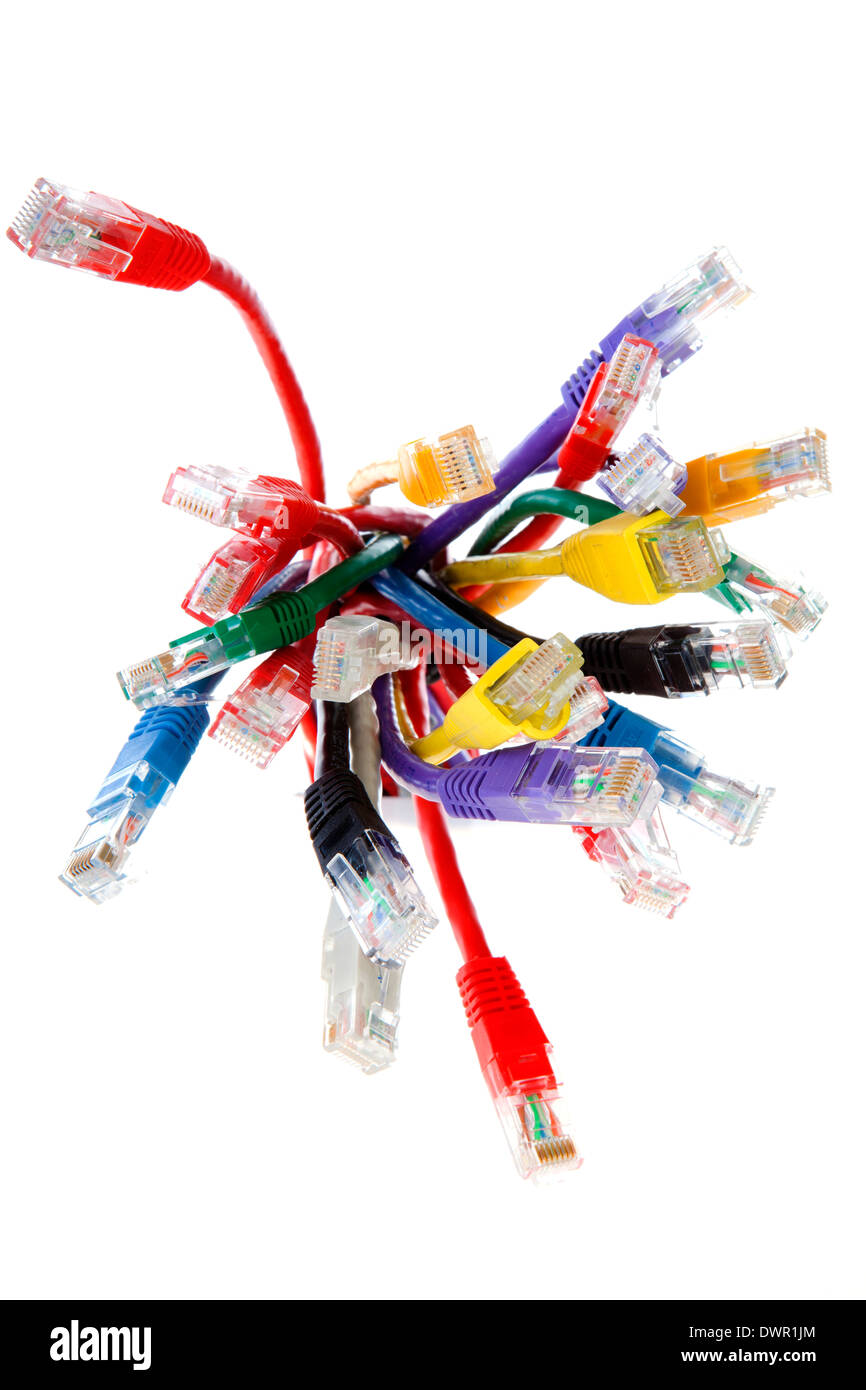 Bunch of colorful cables over white background Stock Photo - Alamy