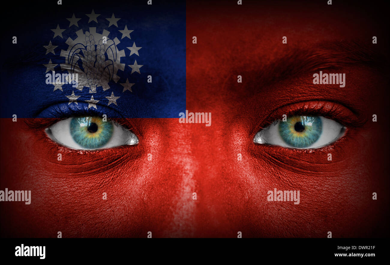 Human face painted with flag of Myanmar Stock Photo - Alamy