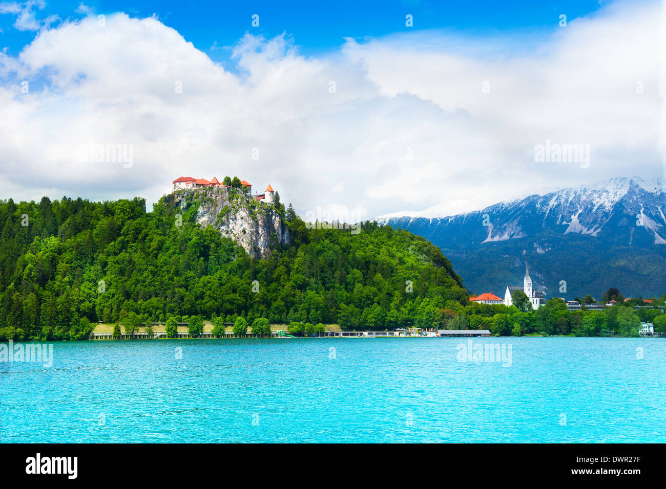 Bled, Slovenia, castle and village in front of Alp castles Stock Photo ...