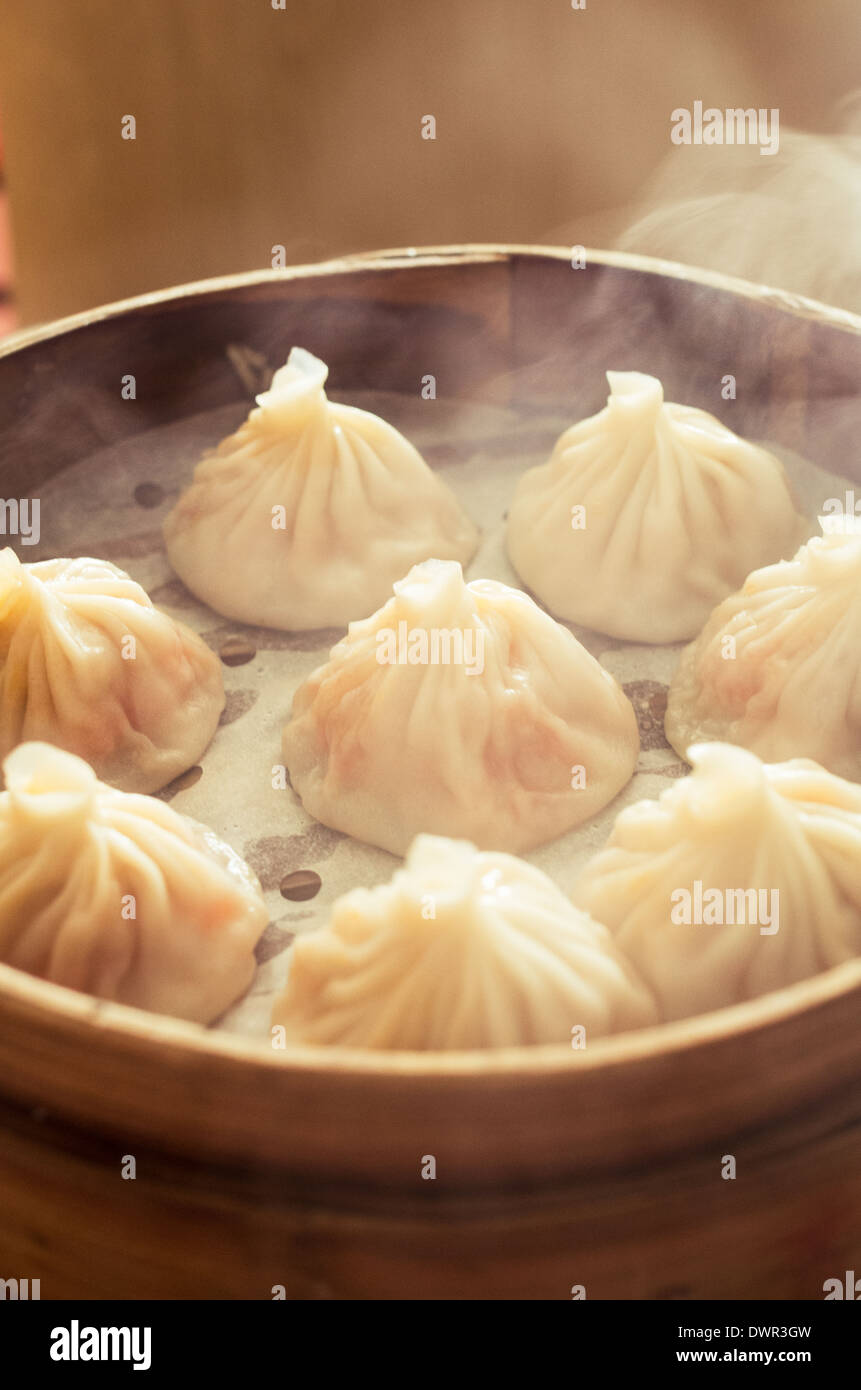 chinese dumplings or xiao long bao in bamboo tray, famous food in ...
