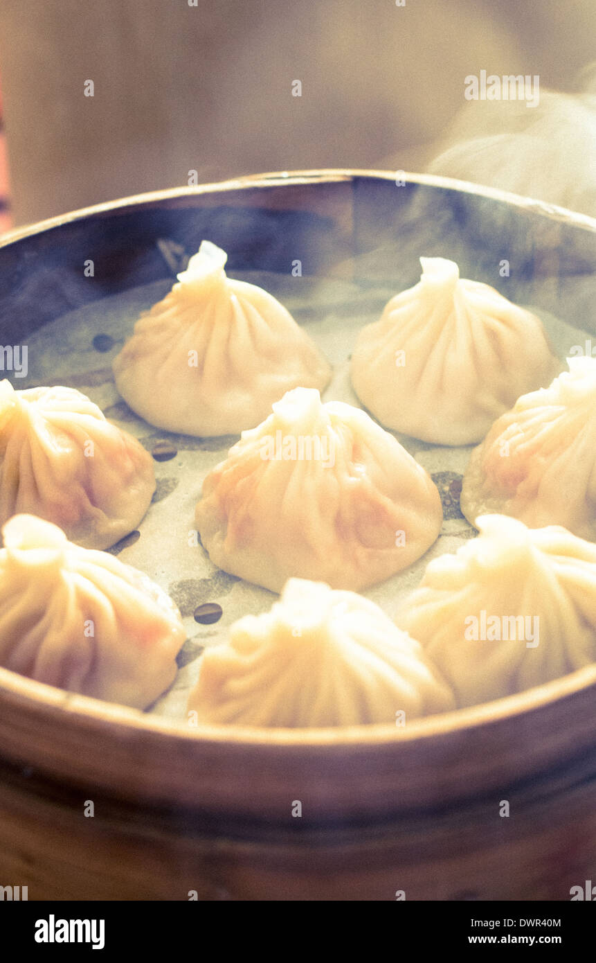 chinese dumplings or xiao long bao in bamboo tray, famous food in ...