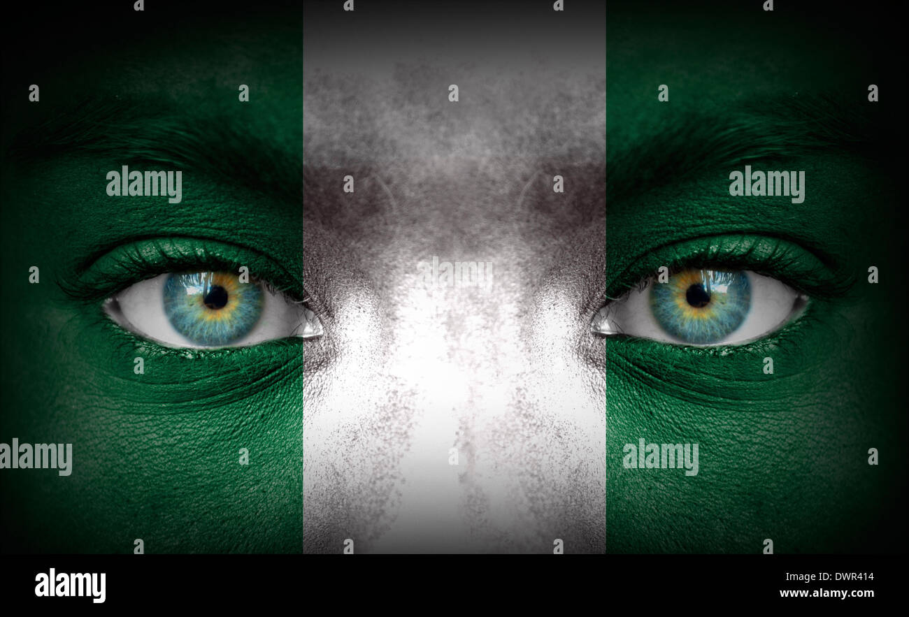 Human face painted with flag of Nigeria Stock Photo - Alamy