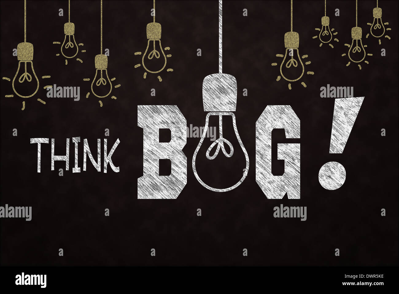 Chalkboard drawing of light bulbs and a reminder to think big Stock ...