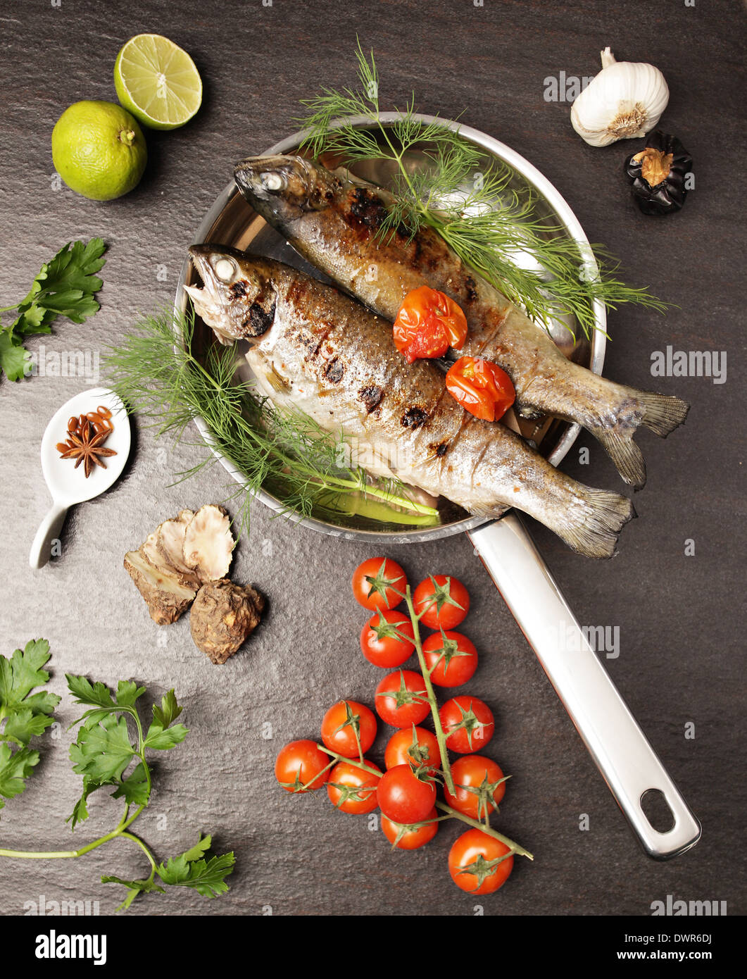 Fish in Pan Stock Photo - Alamy
