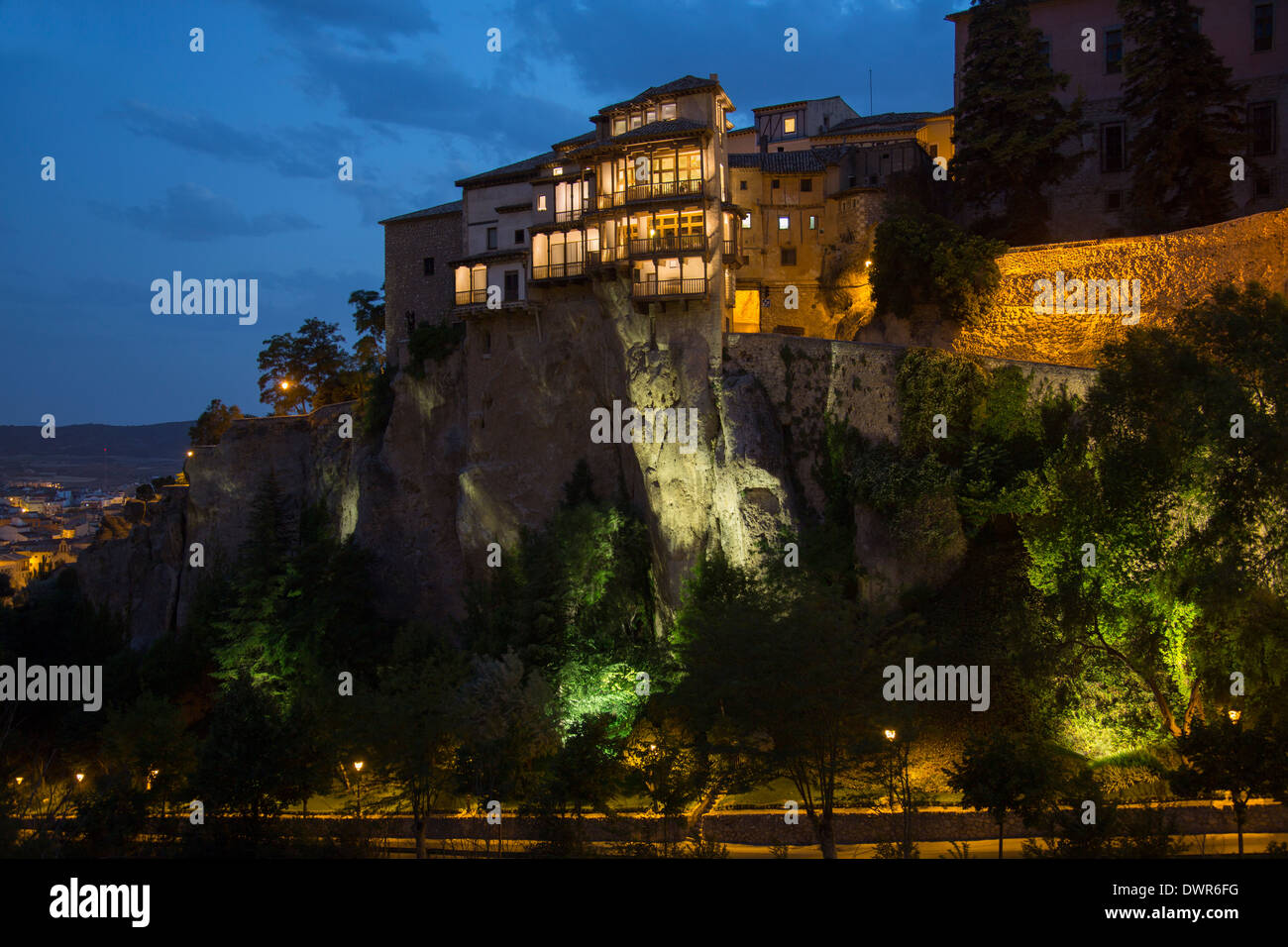 The hanging houses in the city of Cuenca in the La Mancha region of ...