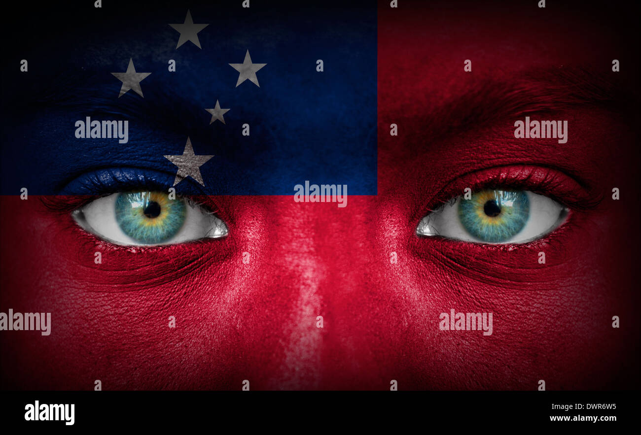 Human face painted with flag of Samoa Stock Photo - Alamy