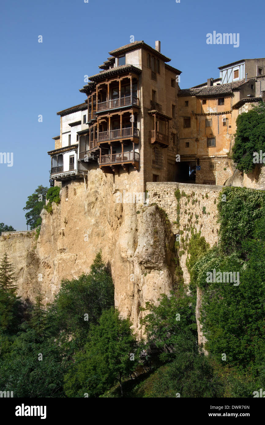 The hanging houses in the city of Cuenca in the La Mancha region of ...