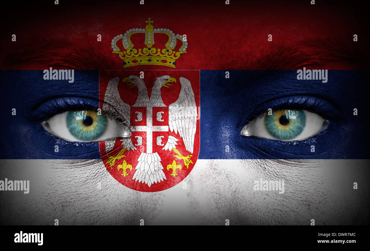 Human face painted with flag of Serbia Stock Photo - Alamy