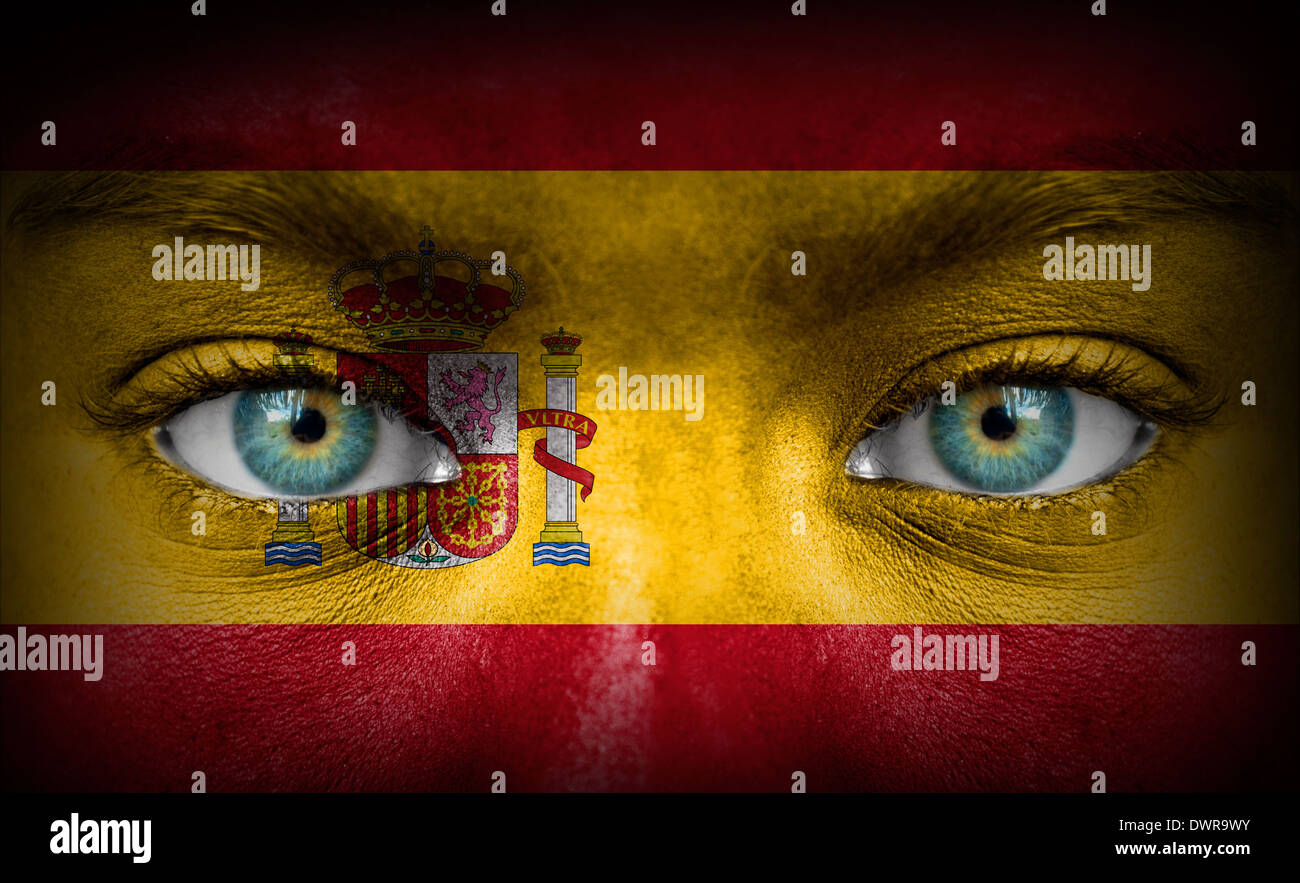 Human face painted with flag of Spain Stock Photo - Alamy