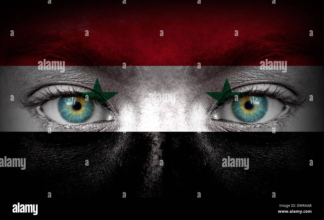 Human face painted with flag of Syria Stock Photo - Alamy