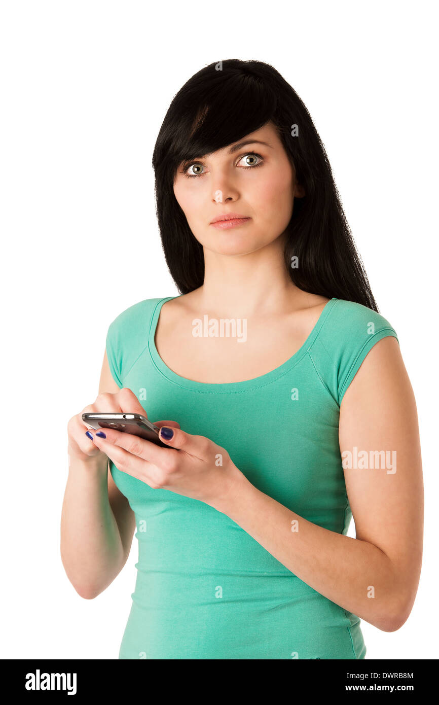 Beautiful young woman with cell phone Stock Photo - Alamy