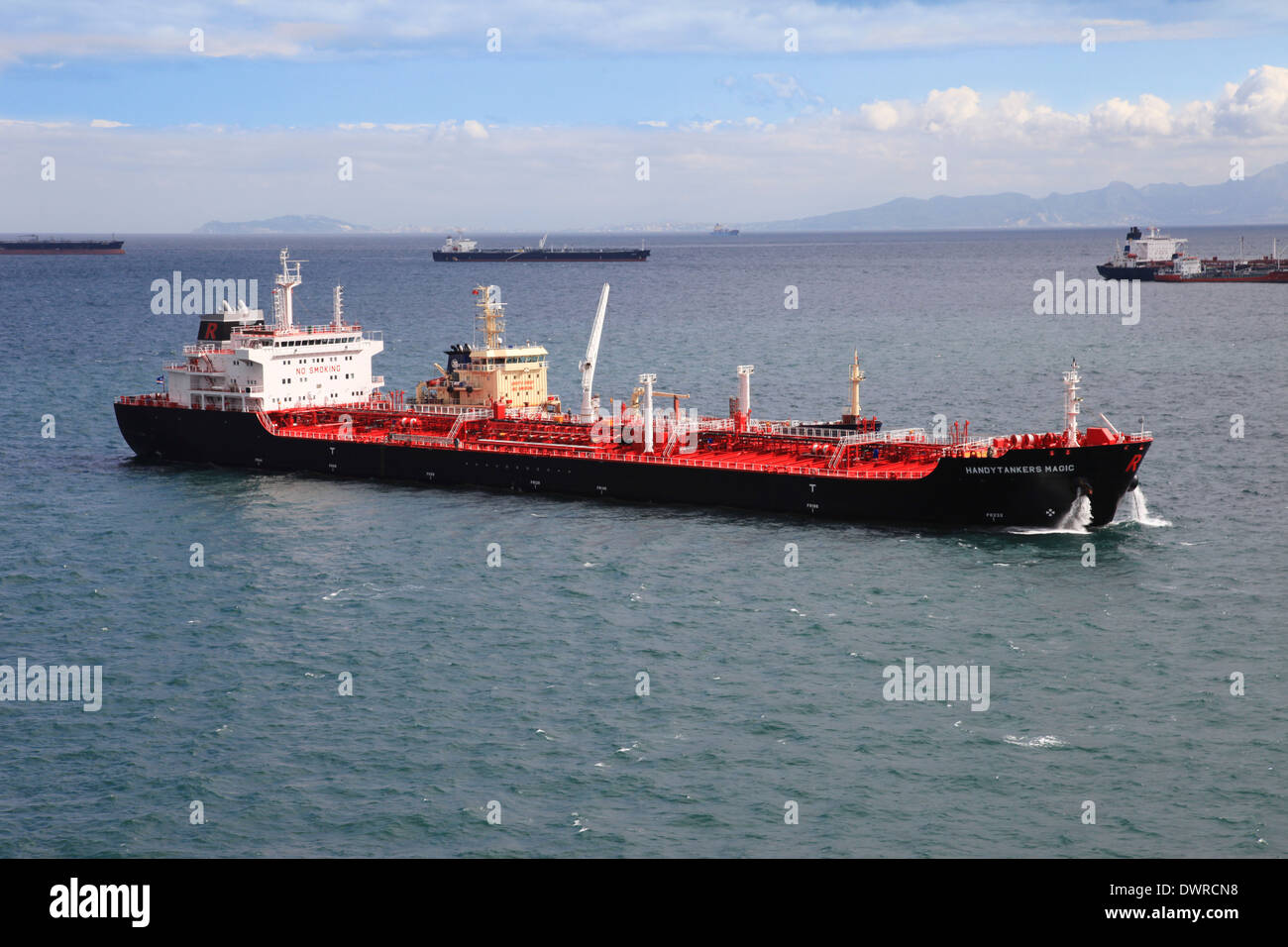 chemical oil tanker HANDYTANKERS MAGIC anchored in Gibraltar harbor ...