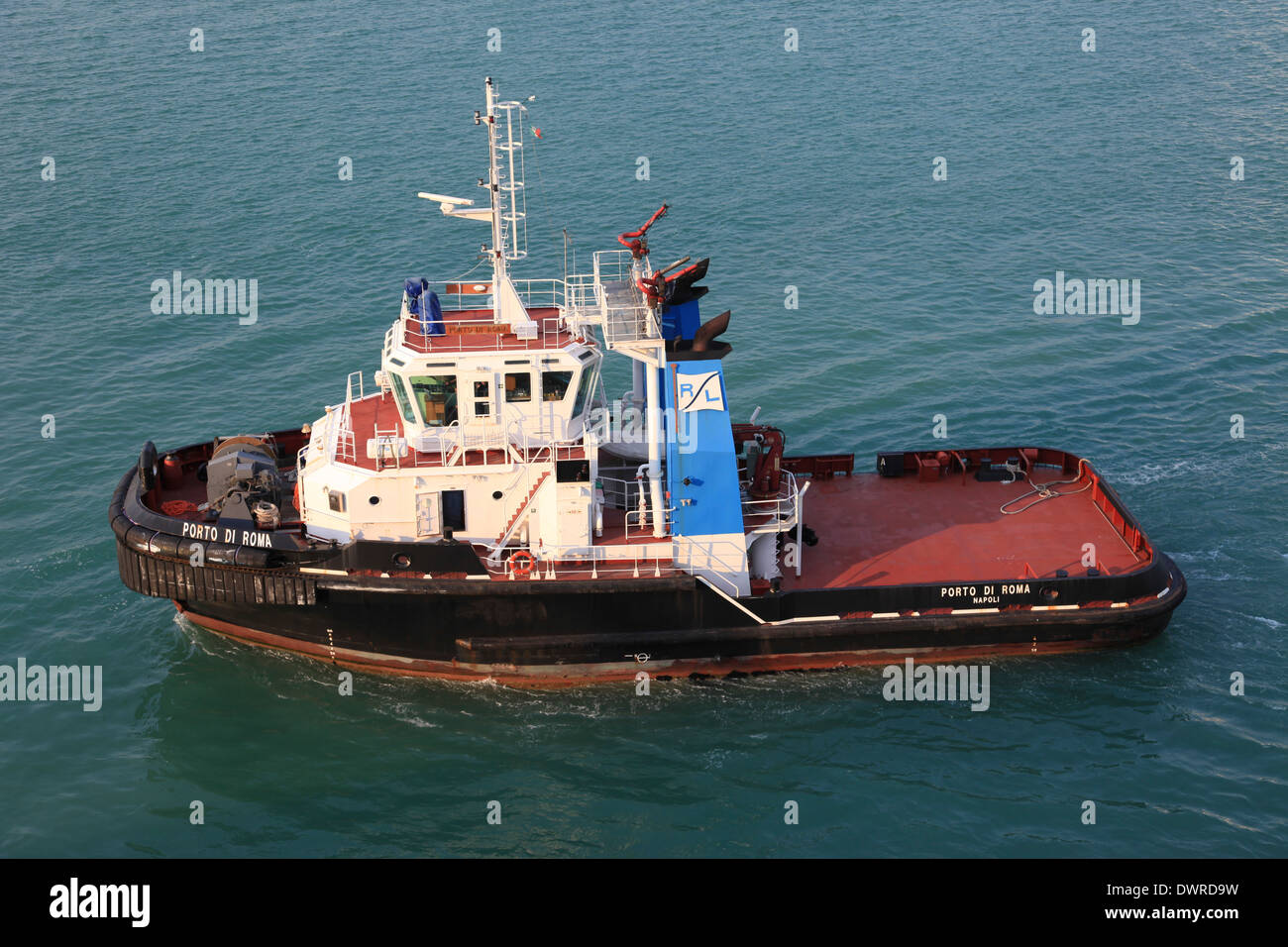 harbor tug boat PORTO DI ROMA in Civitavecchia harbor Italy Stock Photo ...