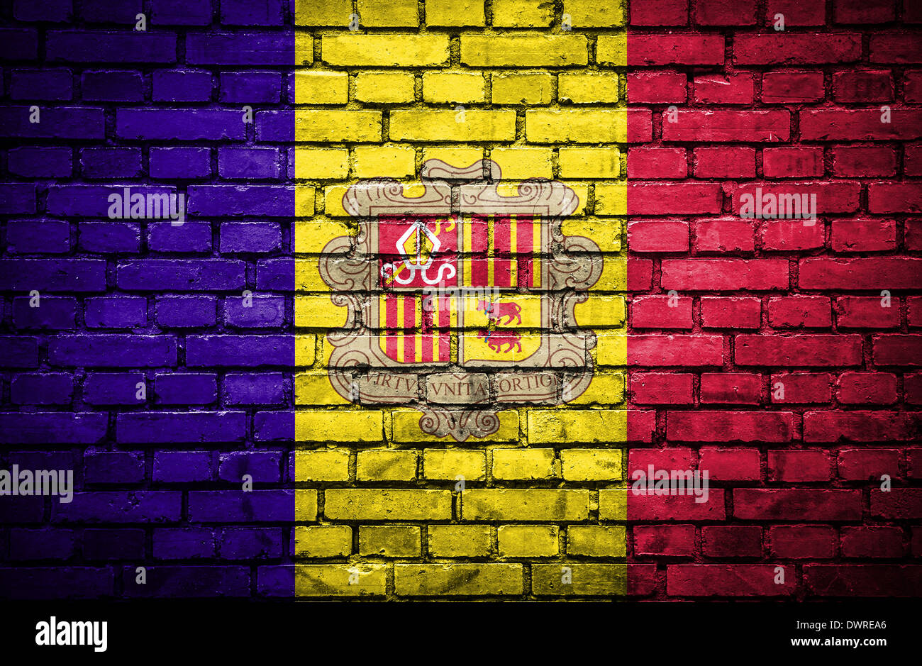 Brick wall with painted flag of Andorra Stock Photo - Alamy