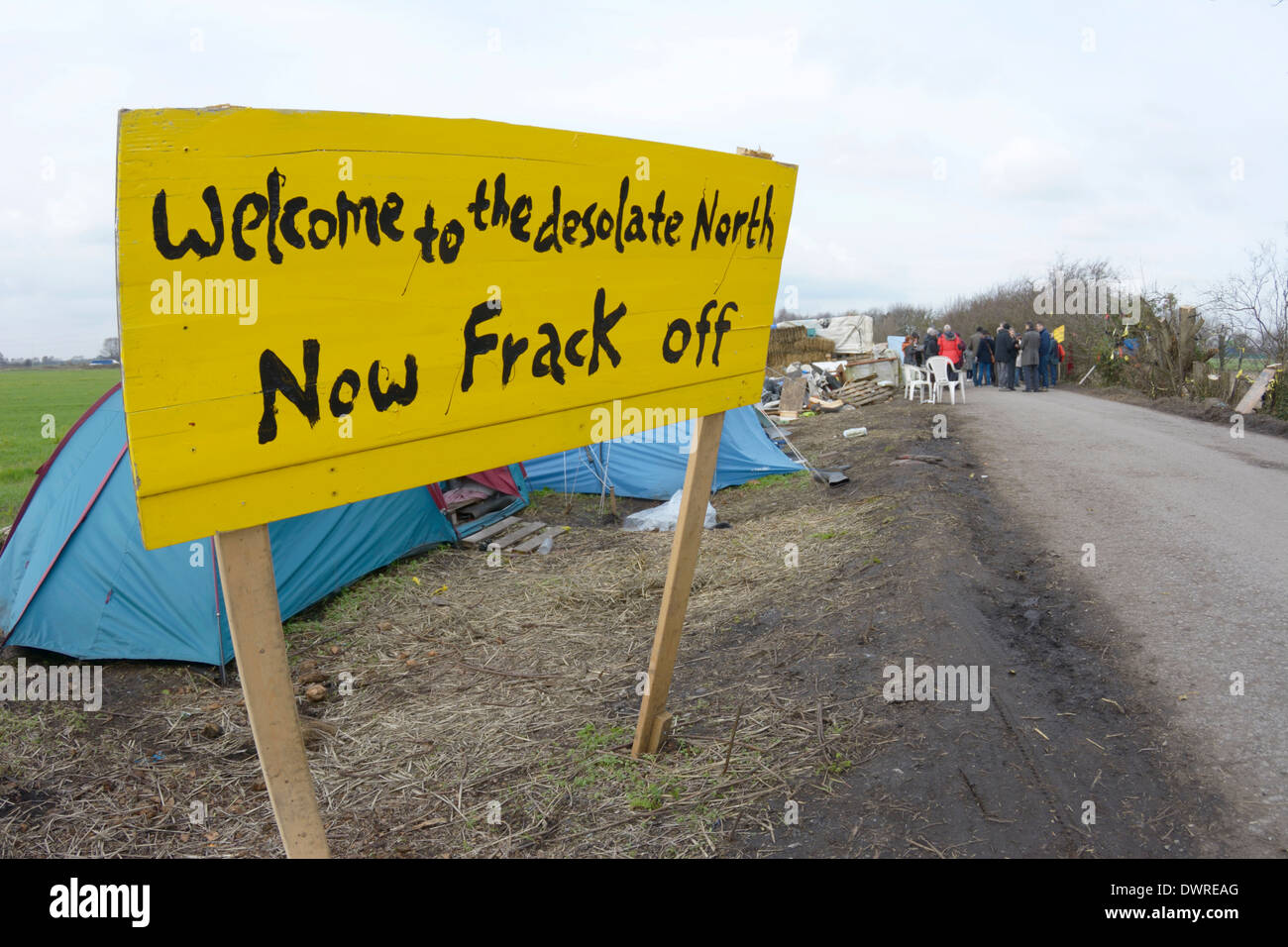 Signs along the Barton Moss Protection Camp on Barton Moss Road leading ...
