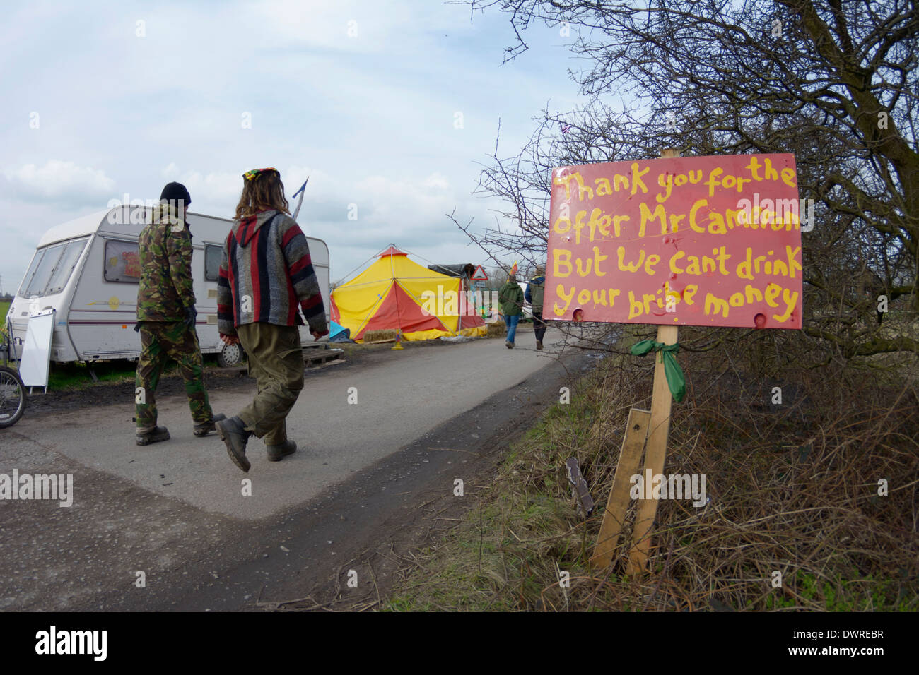 Signs along the Barton Moss Protection Camp on Barton Moss Road leading ...