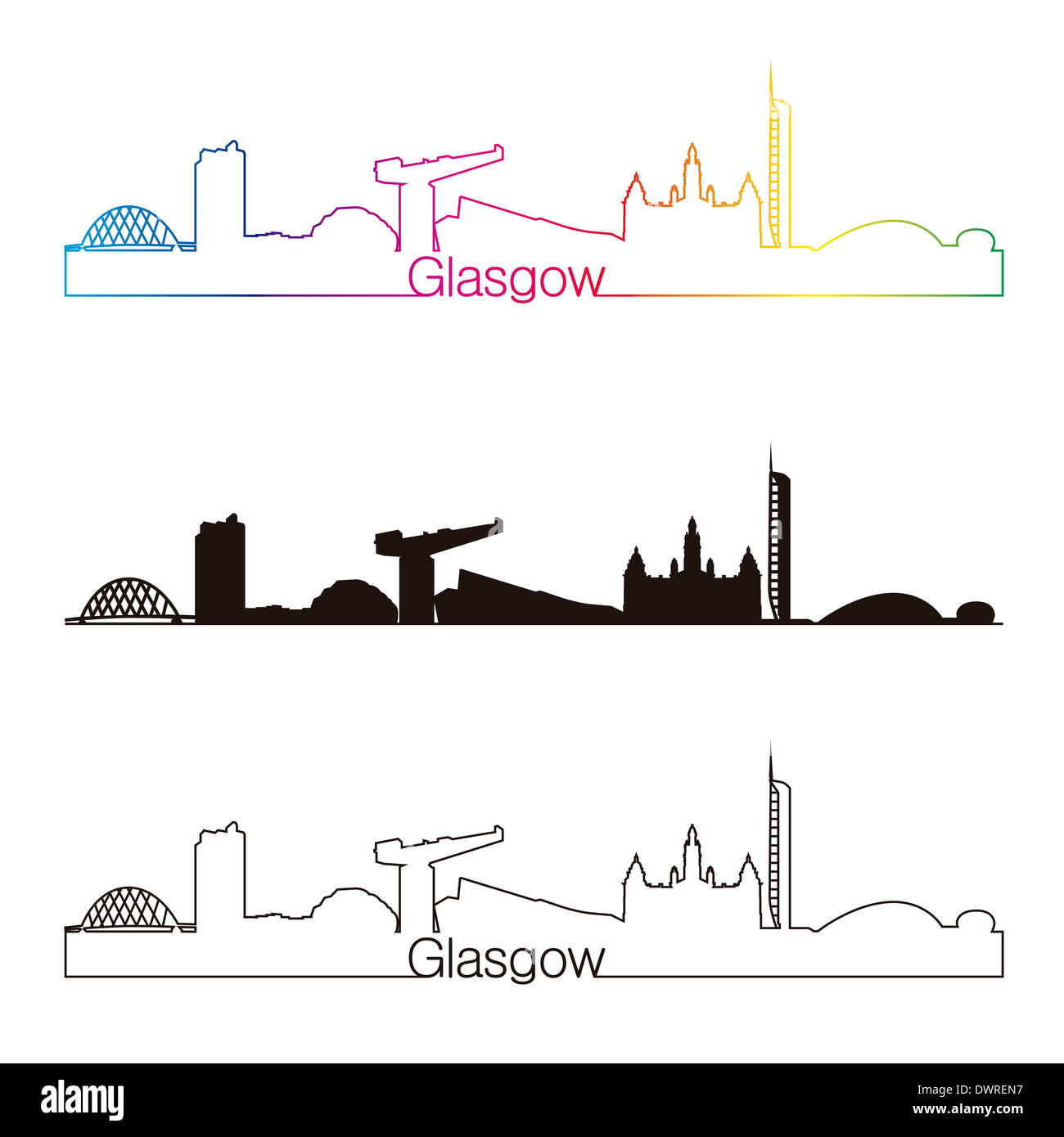 Glasgow skyline linear style Stock Photo - Alamy