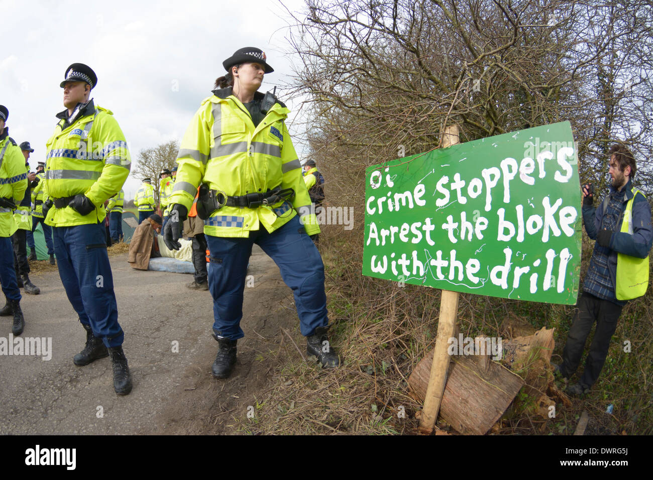 Signs along the Barton Moss Protection Camp on Barton Moss Road leading ...
