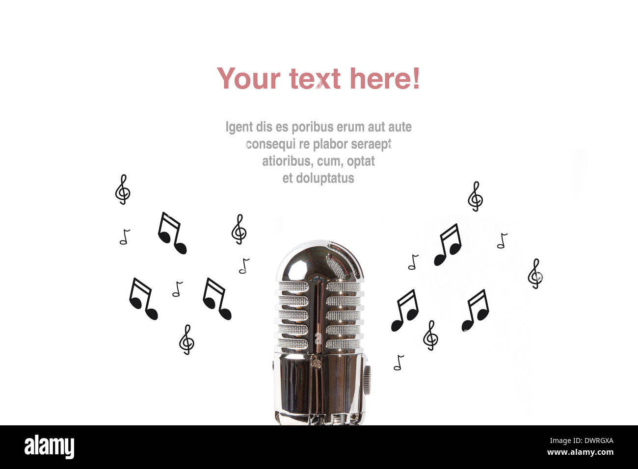 Vintage microphone with sheet music on white background Stock Photo - Alamy