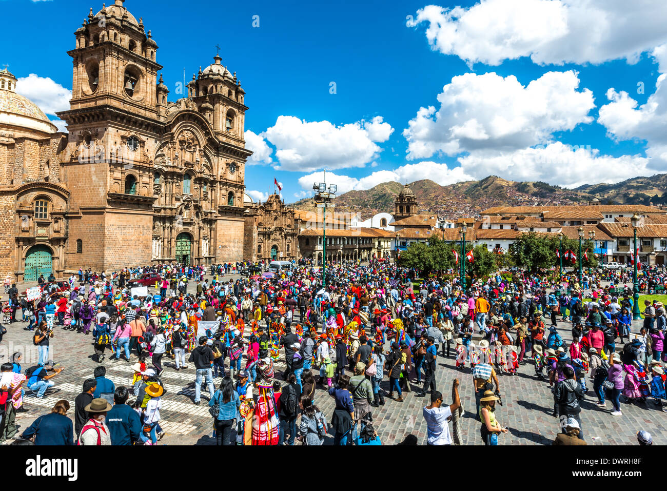 Cuzco, Peru - July 12, 2013: people at festival in the Plaza de Armas ...