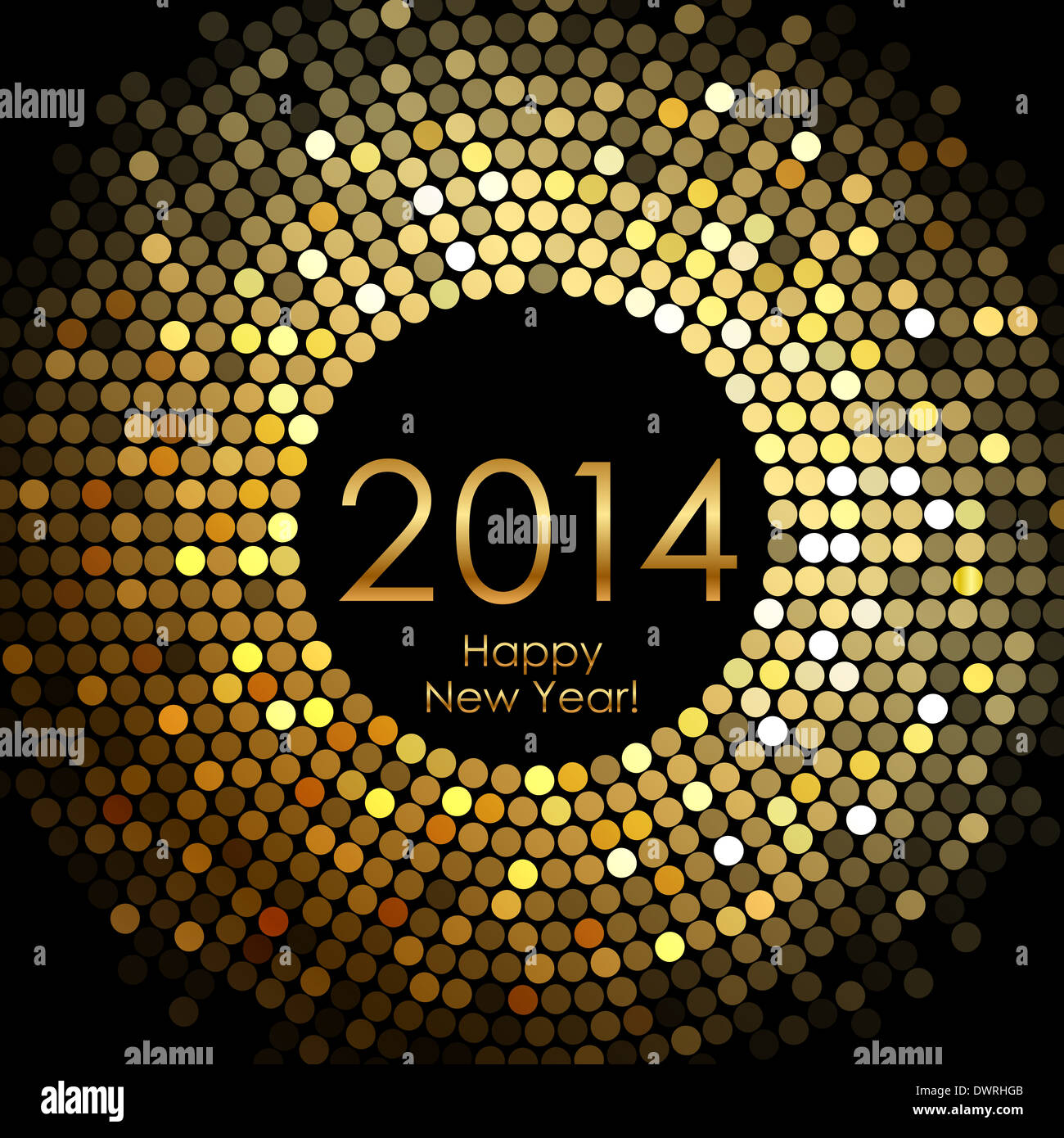 Vector - Happy New Year 2014 - gold disco lights frame Stock Photo - Alamy
