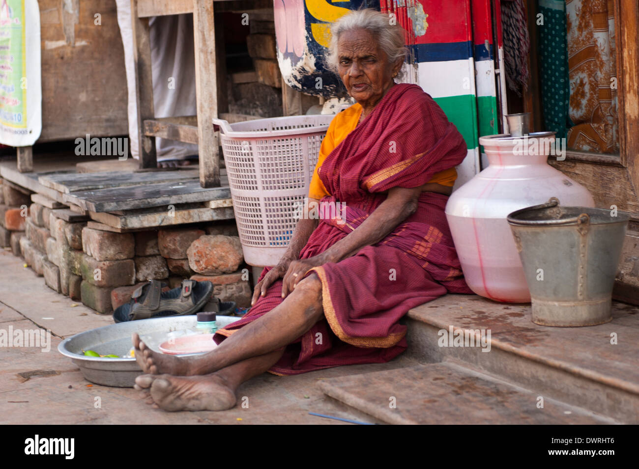 South Southern India Tamil Nadu Madurai street scene grey gray hair old ...