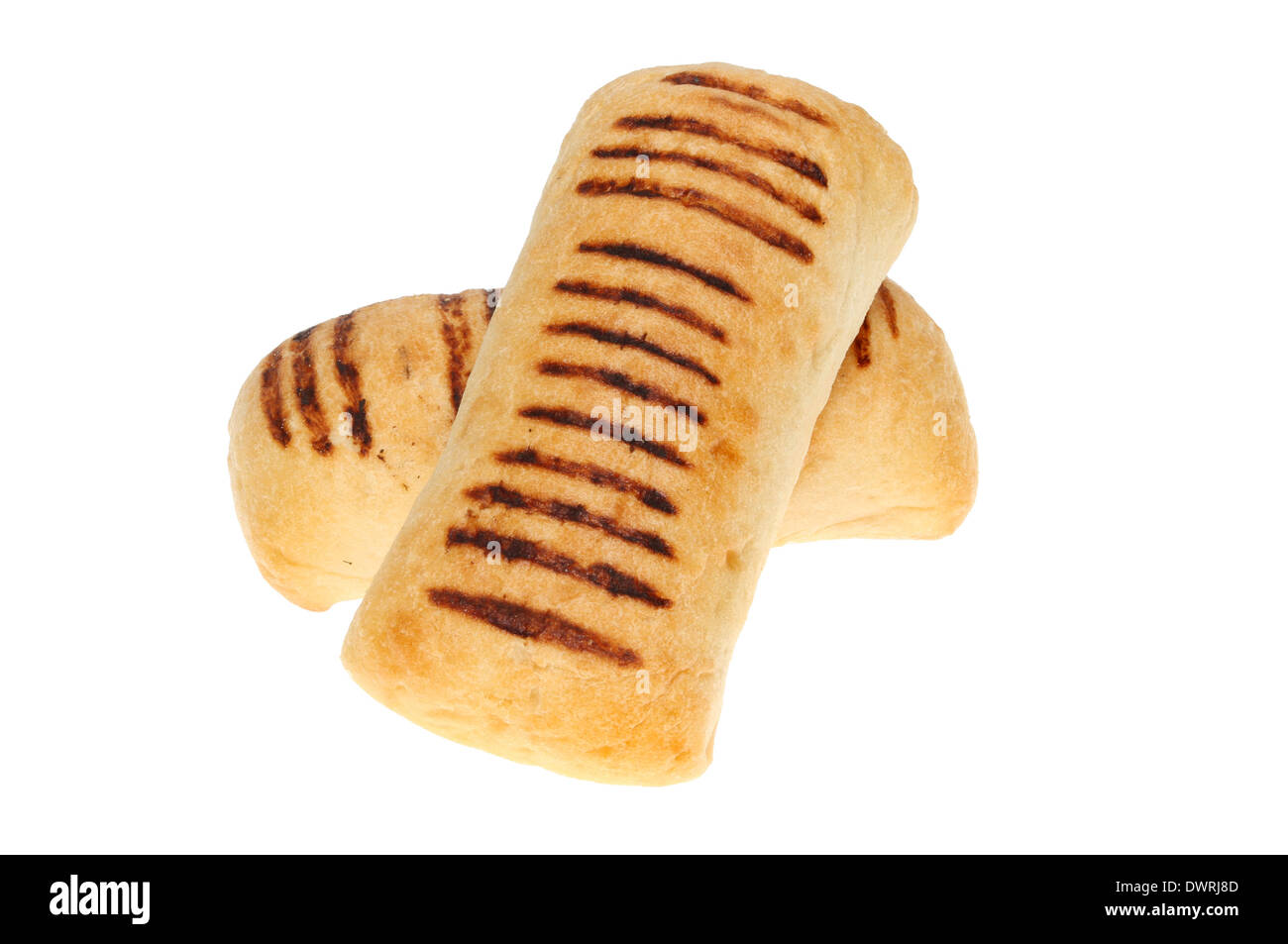 Two panini bread rolls isolated against white Stock Photo - Alamy