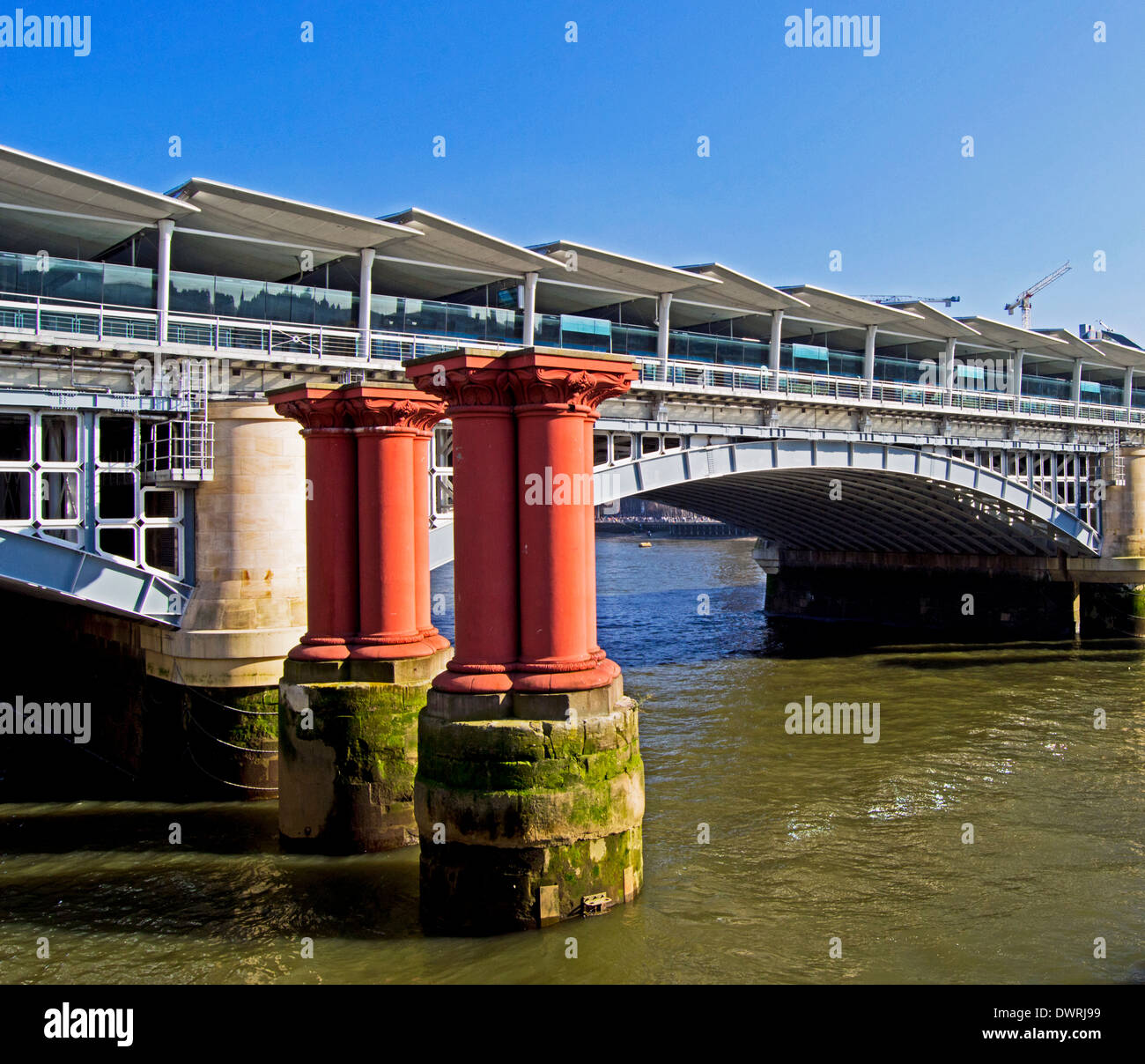 View of the River Thames, Blackfriars Railway Bridge and the pillars of ...
