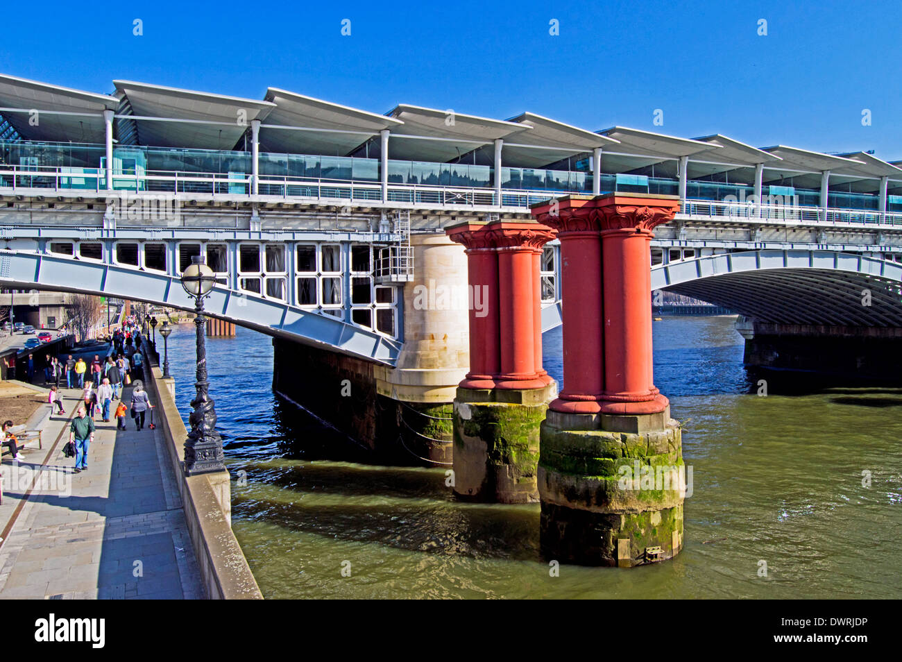 View of the River Thames, Blackfriars Railway Bridge and the pillars of ...