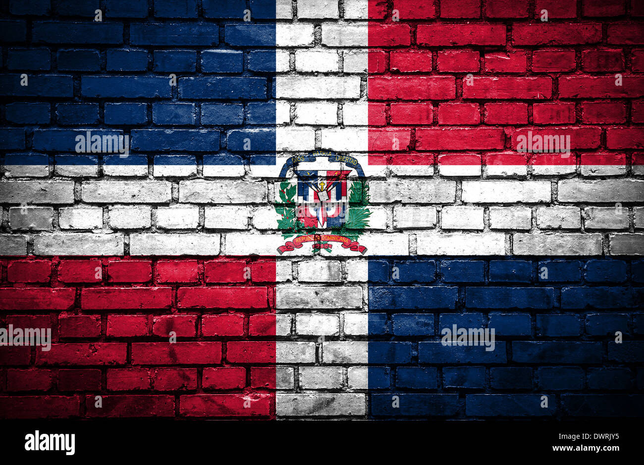 Brick wall with painted flag of Dominican Republic Stock Photo - Alamy