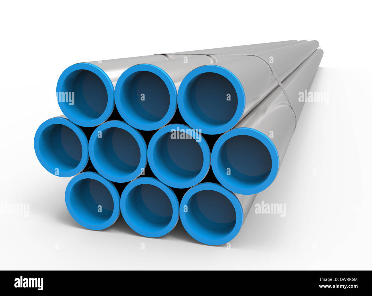 Stack of iron tubes isolated on white 3d render Stock Photo - Alamy