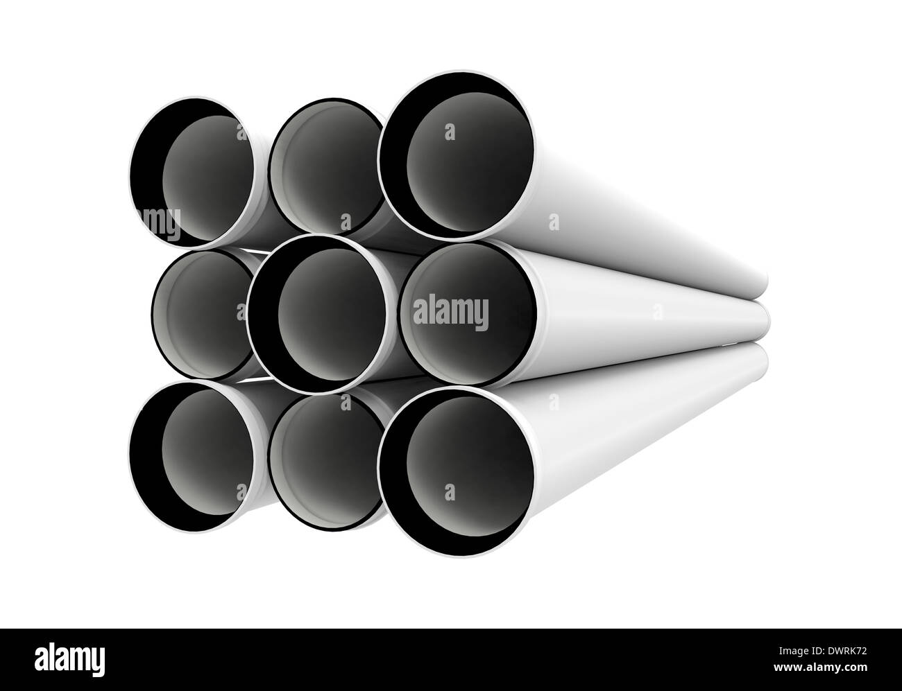 Stack of iron tubes isolated on white 3d render Stock Photo - Alamy