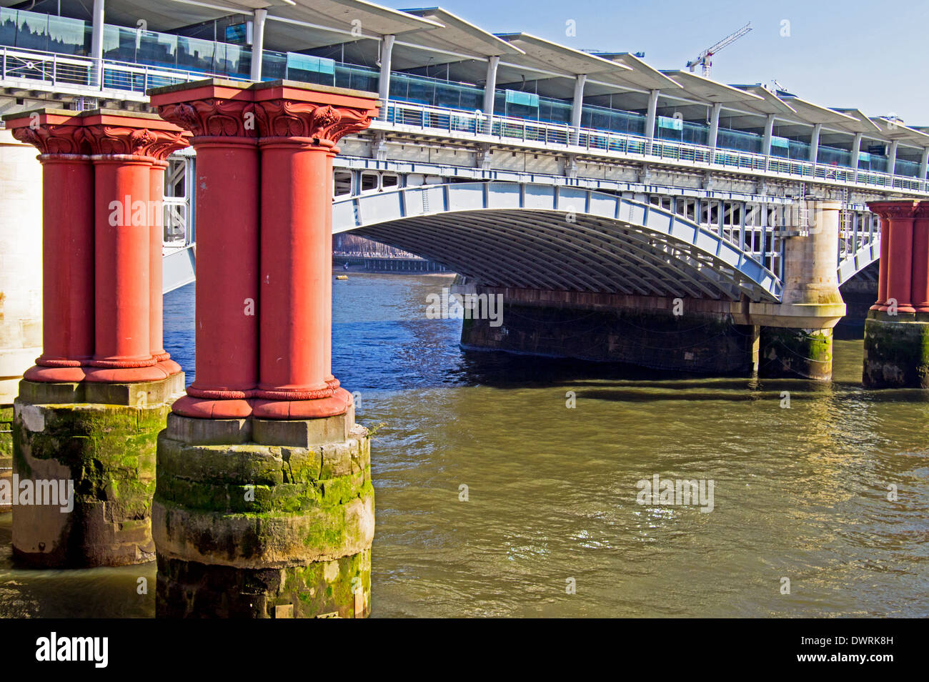 View of the River Thames, Blackfriars Railway Bridge and the pillars of ...