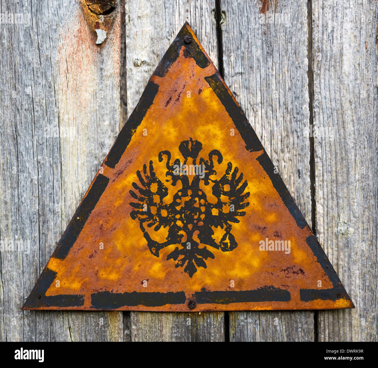 Russian Double Eagle on Rusty Warning Sign Stock Photo - Alamy