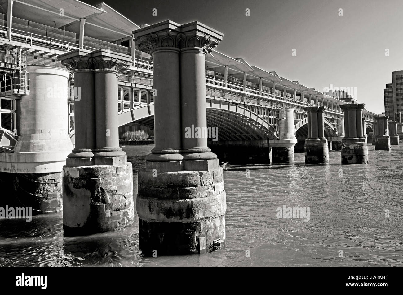 View of the River Thames, Blackfriars Railway Bridge and the pillars of ...