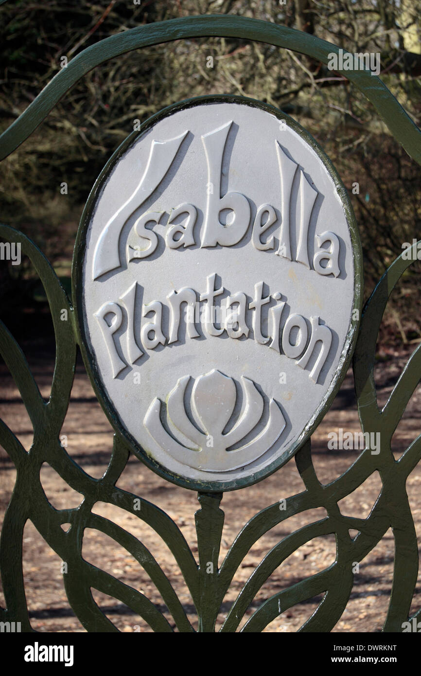 Gate sign for the Isabella Plantation (an ornamental woodland garden ...